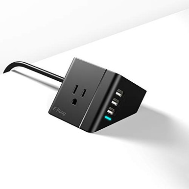 Small Power Strip with 3 USB Ports E-Kong Desktop Flat Plug Extension ...