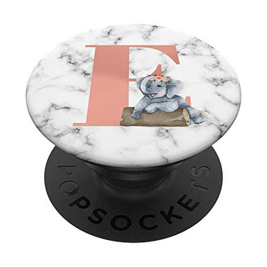 Cute Elephant With Flowers Pink Rose Color Letter E Monogram PopSockets ...