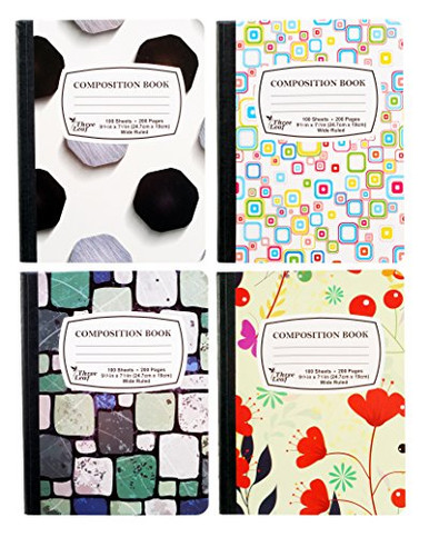 4-Pack Composition Notebook, 9-3/4" x 7-1/2", Wide Ruled, 100 Sheet ...
