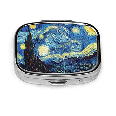 Van Gogh Starry Sky Pill Box Square Metal Pill Case Two Compartment ...