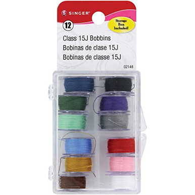 SINGER Transparent Plastic Class 15 Bobbins Threaded in Case 12 Pack ...