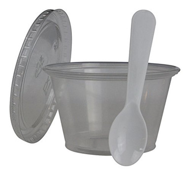 Disposable Clear 4oz Plastic Condiment Cups with Lids and 3" Sampling ...
