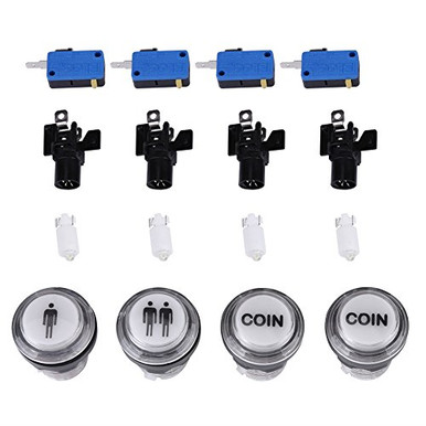 Walfront Arcade Buttons, 4 x LED Arcade Button Kit Part 1 Player plus 2 ...