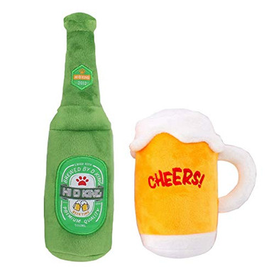 Pet Plush Squeaky Dog Beer Bottle Toy Squeaky Squeaking Beer Glass ...