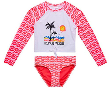 Limited Too Girls' Swimwear Set - Long Sleeve Rash Guard and Bikini ...