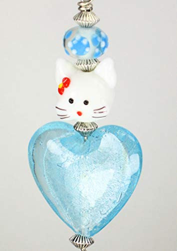 Light Turquoise Blue and White Cat Glass Ceiling Fan Pull Chain / Light ...