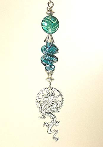 Glass Teal Green-Blue Silver Dragon Ceiling Fan Pull / Light Pull Chain ...