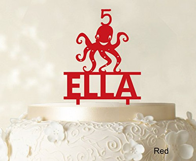 inch Birthday Custom Name Cake Topperinch With Octopus Figure Red Cake ...