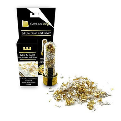 24K Edible Gold Flakes Mixed with Edible Silver Flakes - 120mg Bottle 2 ...