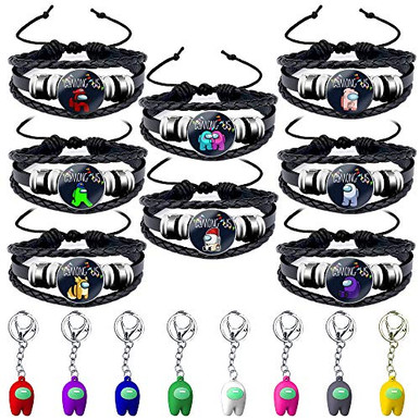 16 Pcs Among Us Leather Bracelets and Keychains Imposter Among Us Game ...