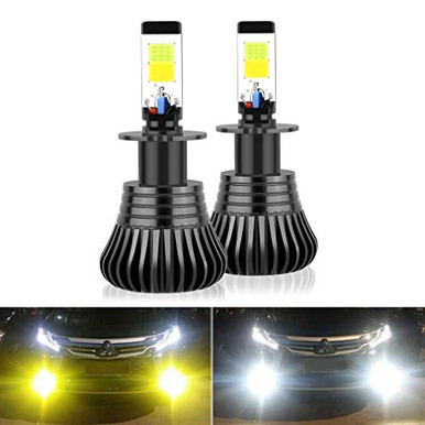 H3 LED Fog Light Bulbs Dual Color with COB Chips Super Bright ...
