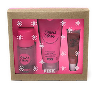 Victorias Secret PINK Gift Set 3 Piece Fresh and Clean Mist Lotion Lip ...