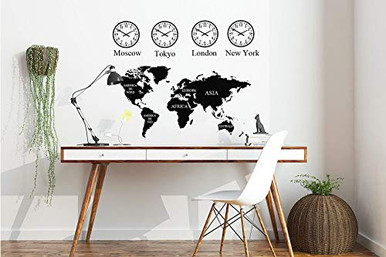 World map Wall Decal Office Wall Decal World Map Sticker Clock Wall ...