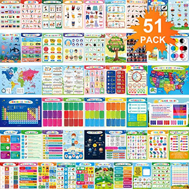 51PACK Laminated Educational Posters Learning Poster Charts for Kids ...