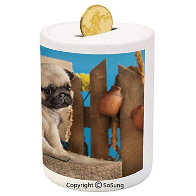 Pug Ceramic Piggy BankAdorable Puppy Photography with Sad Dog and ...
