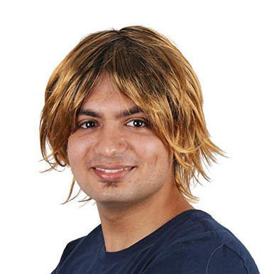 YOLANDEK Mens Wig Ombre Gold Short Straight Middle Part Synthetic Hair ...