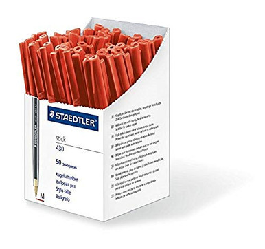 Staedtler Stick 430 M-2CP5 Ballpoint Pen Medium - Red Box of 50 ...