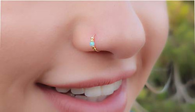 Thin 14k Gold Filled Tiny Opal Nose piercing Hoop - 2 mm Light Blue ...