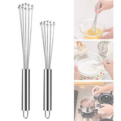 2 Pack Stainless Steel Ball Whisk Wire Egg Whisk Set Kitchen Small ...