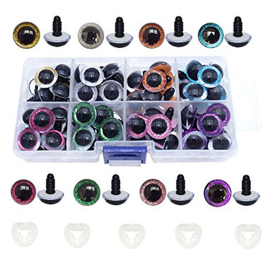 ARTCXC 64Pcs 16mm 8Colors Plastic Safety Eyes Glitter Craft Eyes with ...