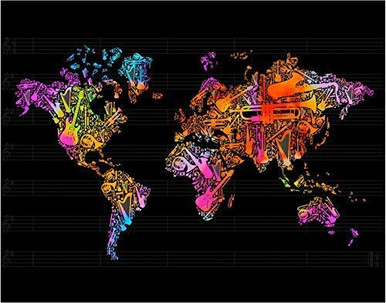 Globe Map made up of Musical Instruments Fine Art Print - 11x14 ...