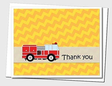 Red Yellow Firetruck Fire Truck Fire Engine Thank You Cards - Optional ...