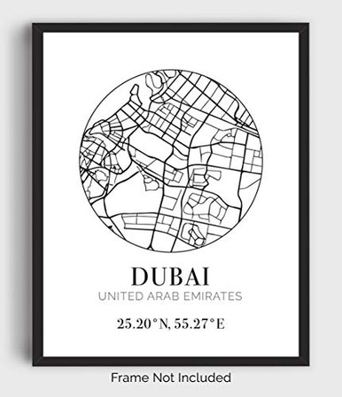 Dubai UAE Street Map Wall Art - 11x14 Modern Abstract Black and White ...