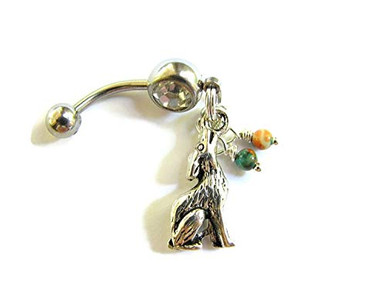 Howling Wolf and Jade Bead Belly Button Ring Piercing - Warehousesoverstock