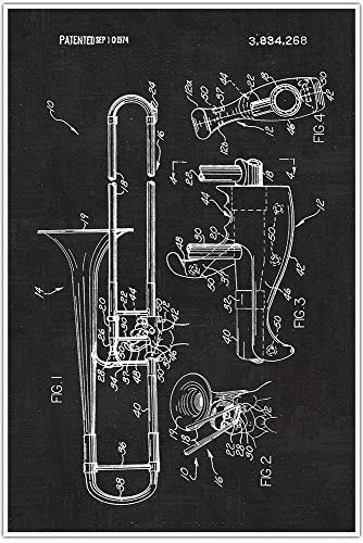 Trombone Musical Instrument Blueprint Patent Patent Poster Blueprint ...
