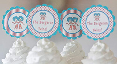 12 - Thing 1 Thing 2 Twins Baby Shower Cupcake Toppers - Red and ...