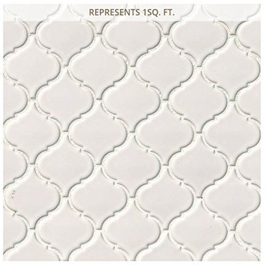 White Glossy Arabesque 11 in. x 11 in. x 6 mm Porcelain Mesh-Mounted ...