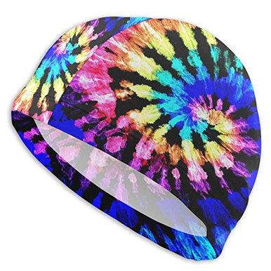 N- A Swim Cap Rainbow Spiral Tie Dye Hippie Boho Swimming Caps Hat for ...