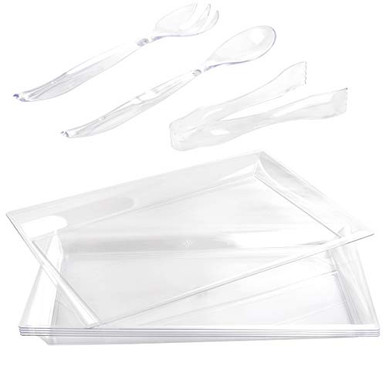 WELLIFE 24 PACK Plastic Serving Trays with Disposable Utensils 6 ...