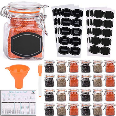 Spice Jars - 3.4 oz Airtight Spice Containers - 24 Count Flip Top Glass ...