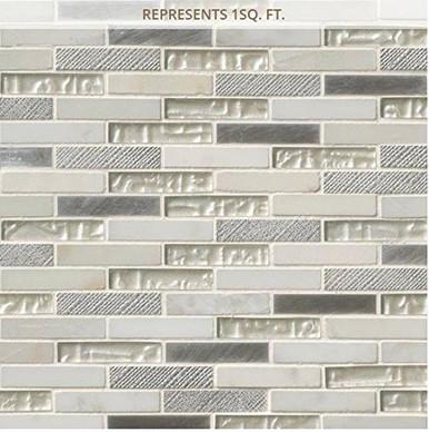 Ocean Crest Brick 12 in. x 12 in. x 8 mm Glass Metal Stone Mesh-Mounted ...