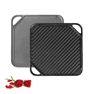 LovoIn 1-Piece 10.62 inch Cast Iron Griddle Plate - Reversible Square ...