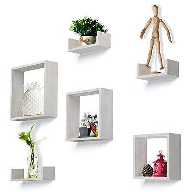 Floating Shelves Set of 6 - Rustic Wood Wall Shelves with 3 Square ...