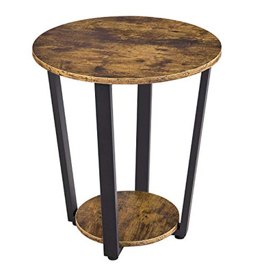 YAHEETECH Industrial End Table 2 Tier Round Side Accent Table with ...