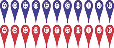 StickerTalk Blue and Red A_K Map Pointers_ 1 Sheet of 22 Stickers.35 ...