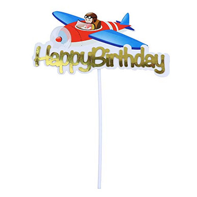 O'Creme Piloted_Airplane Happy Birthday Cake Topper - Warehousesoverstock
