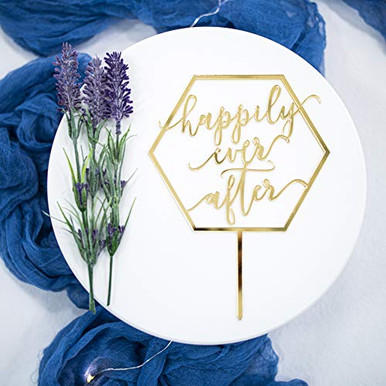 LS Designs Happily Ever After Cake Topper Gold Acrylic Wedding Cake ...