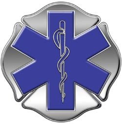 Silver Maltese Cross with Blue Star of Life EMS Fire Decal _ 3 inch h ...