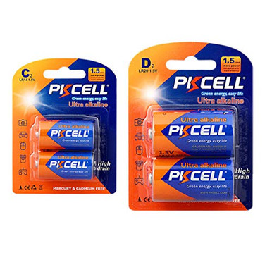 2 Pack C Cell 1.5V LR14 Plus 2 Pack D Cell LR20 Alkaline Batteries ...