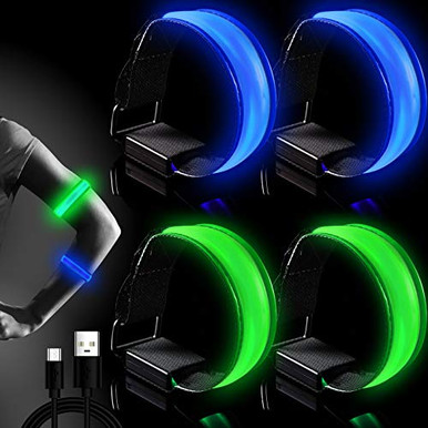 4 Pieces Reflective Sports Wristbands for Runners_ Rechargeable LED ...