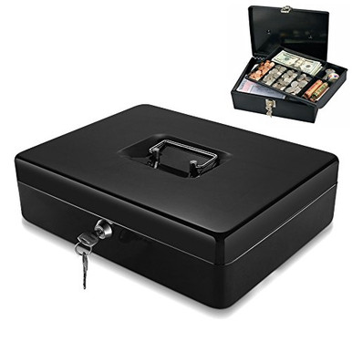 Flexzion Cash Box with Money Tray Coin Slot, Security Lock Box with ...