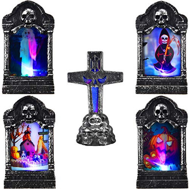 Mudder 5 Pieces Halloween LED Graveyard Tombstones Halloween Headstone ...