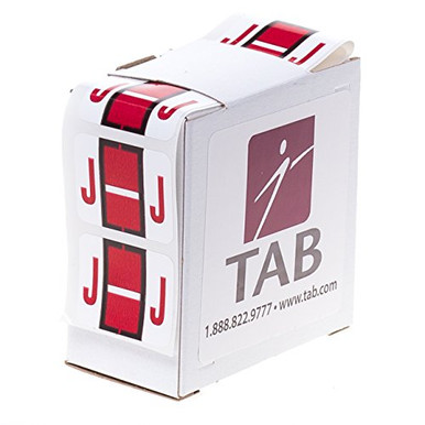 TAB Alphabetic Folder Label Roll_ J_ Red_ 1 inch _ 500 Labels Roll ...