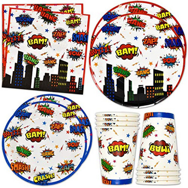 Superhero Party Supplies Tableware Set 24 9 inch Paper Plates 24 7 inch ...