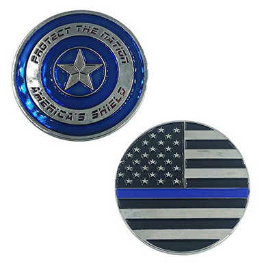 LEO Challenge Coins J_011 Thin Blue Captain America Shield Police CBP ...