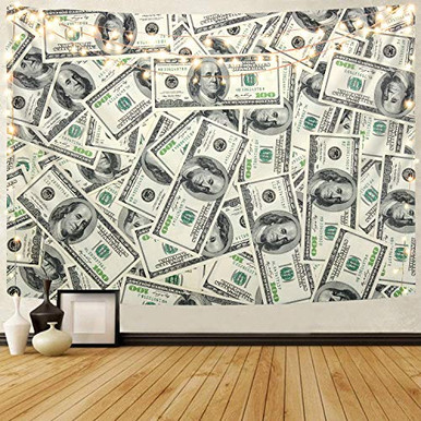 KYKU Money Tapestry Wall Hanging Pale Green Grey Benjamin Franklin 100 ...
